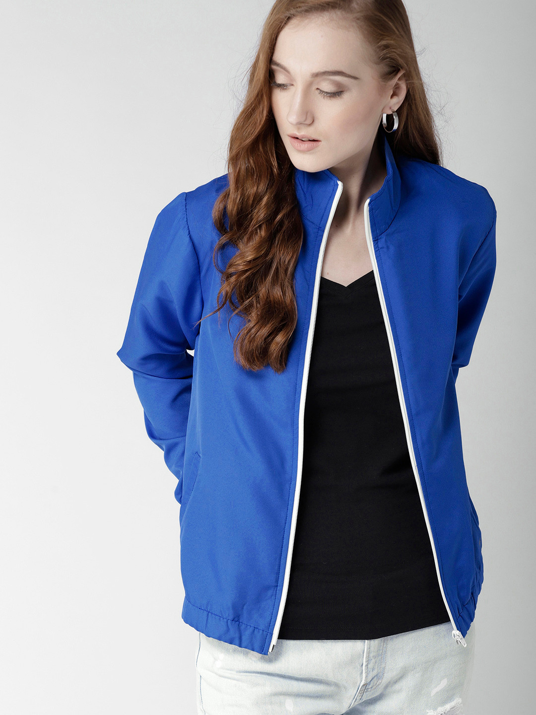 Buy Mast & Harbour Women Blue Solid Lightweight Bomber Jacket - Jackets ...