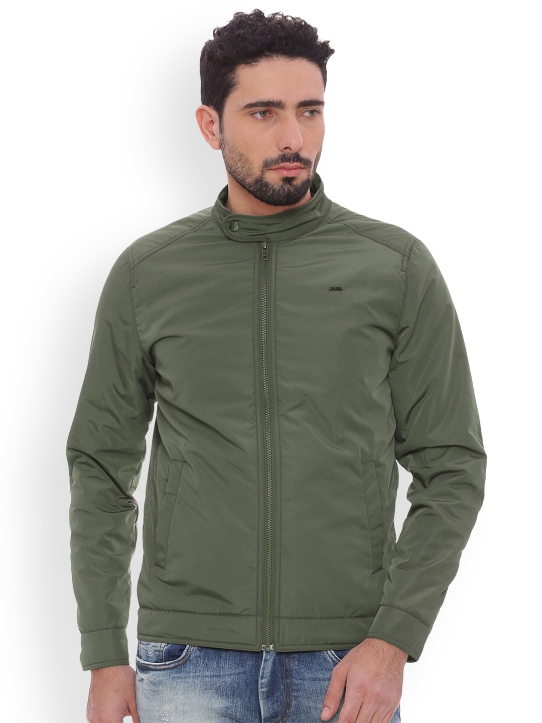 Buy Basics Men Olive Green Solid Open Front Jacket - Jackets for Men ...