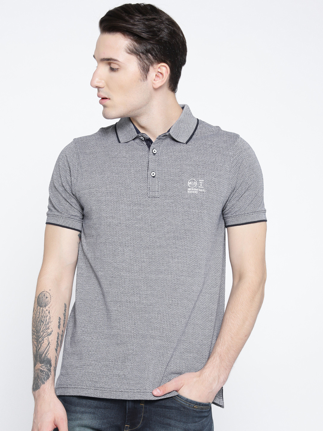 Buy Monte Carlo Men Navy Blue Self Design Polo Collar T Shirt - Tshirts ...