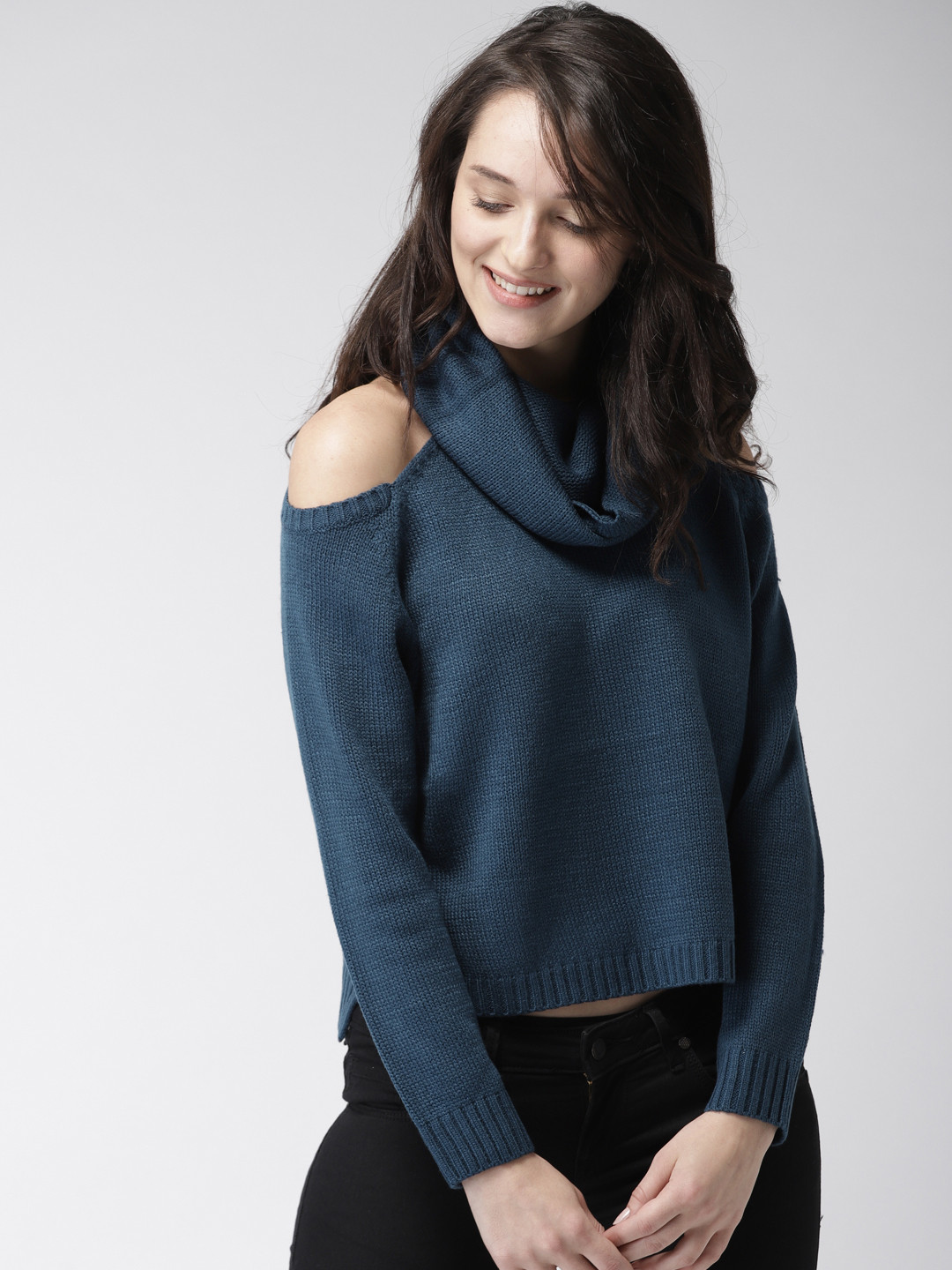 Buy Mast & Harbour Women Teal Blue Solid Pullover - Sweaters for Women ...