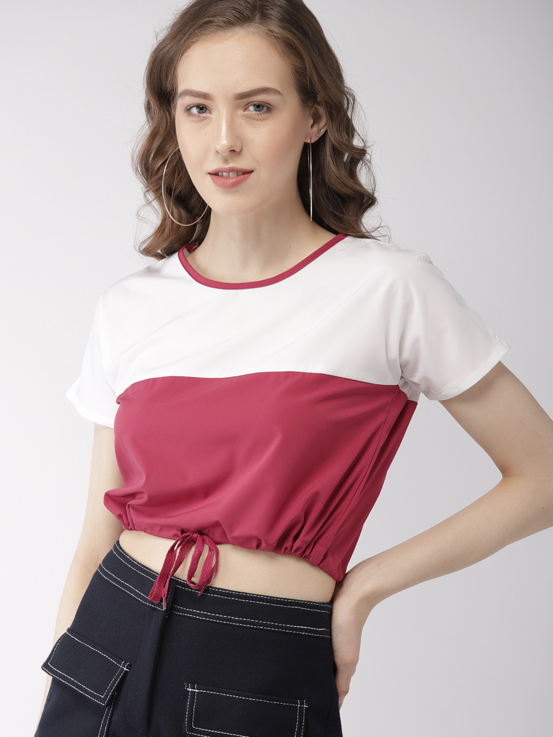 Buy Mast & Harbour Women White Colourblocked Boxy Top - Tops for Women ...