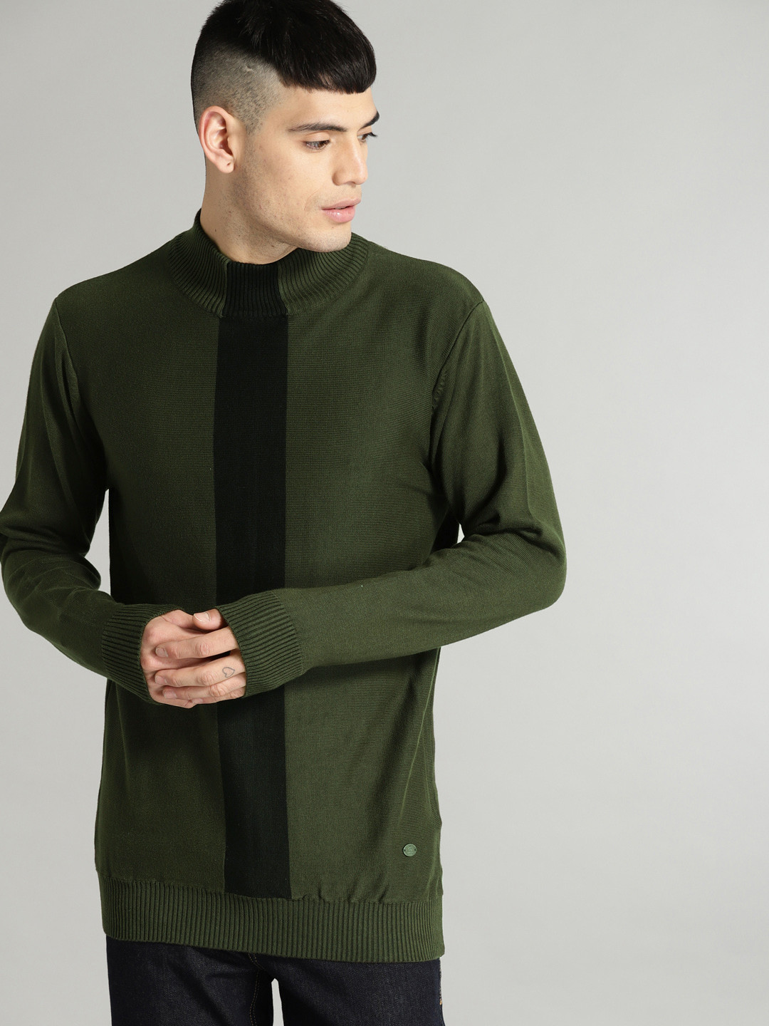 Buy Roadster Men Olive Green Solid Pullover - Sweaters for Men 5642135 ...