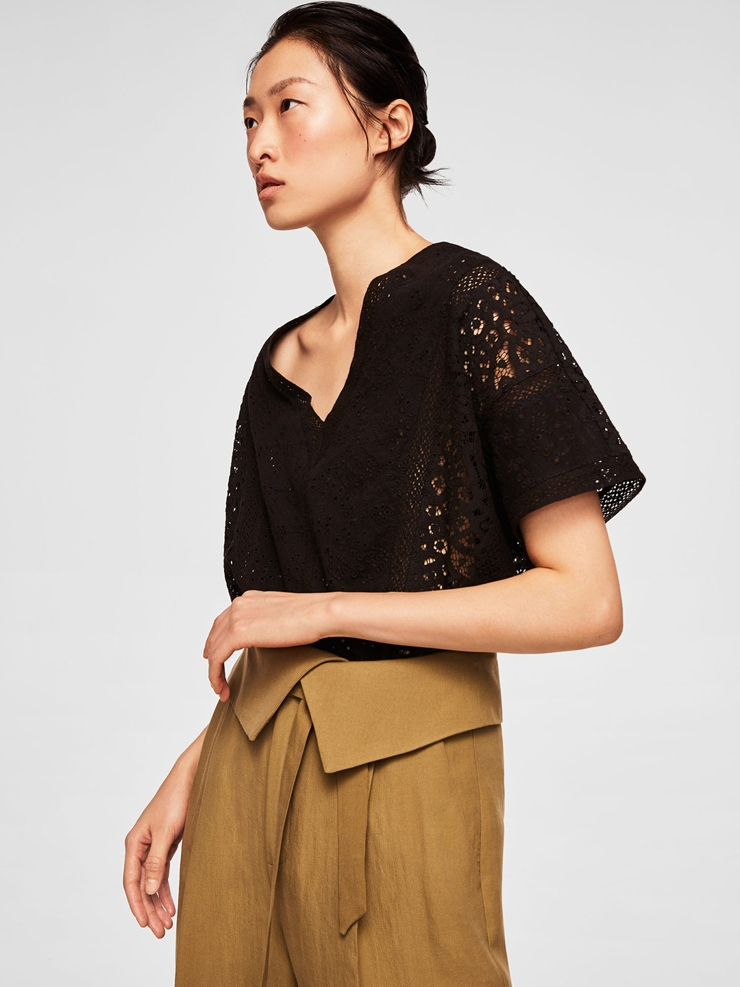 Buy MANGO Women Black Lace Top - Tops for Women 5648695 | Myntra