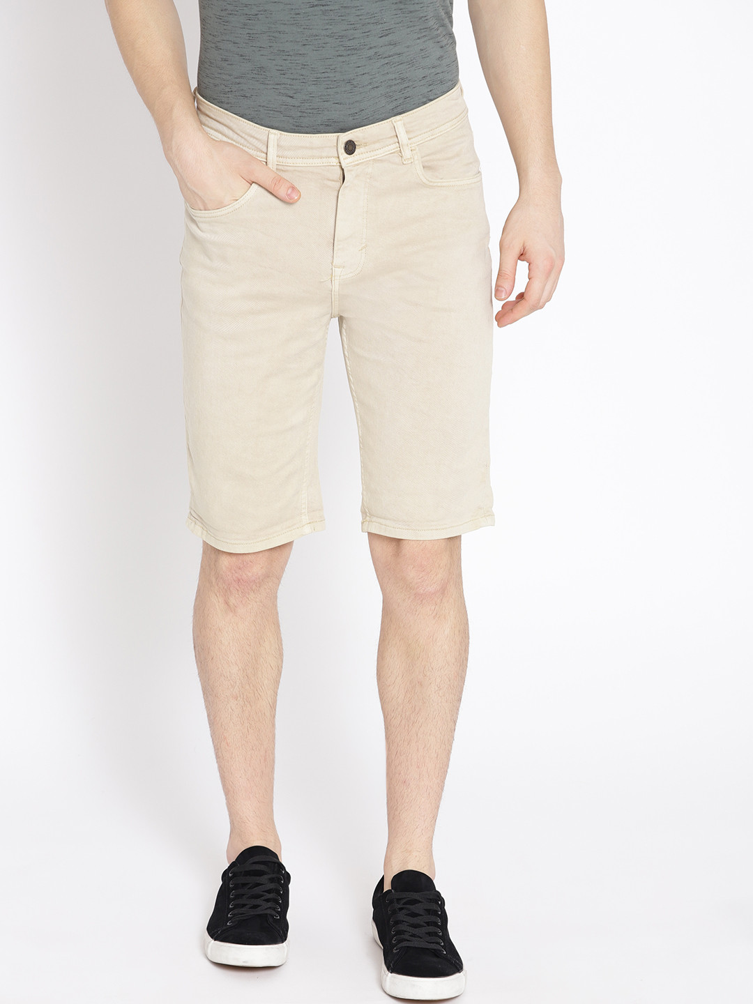 Buy MANGO MAN Men Beige Solid Regular Fit Denim Shorts - Shorts for Men ...