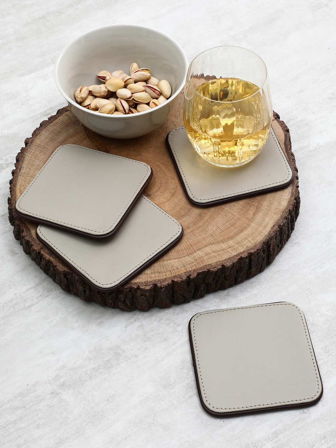 Buy Pure Home And Living Set Of 4 Square Beige Coasters - Coasters for ...
