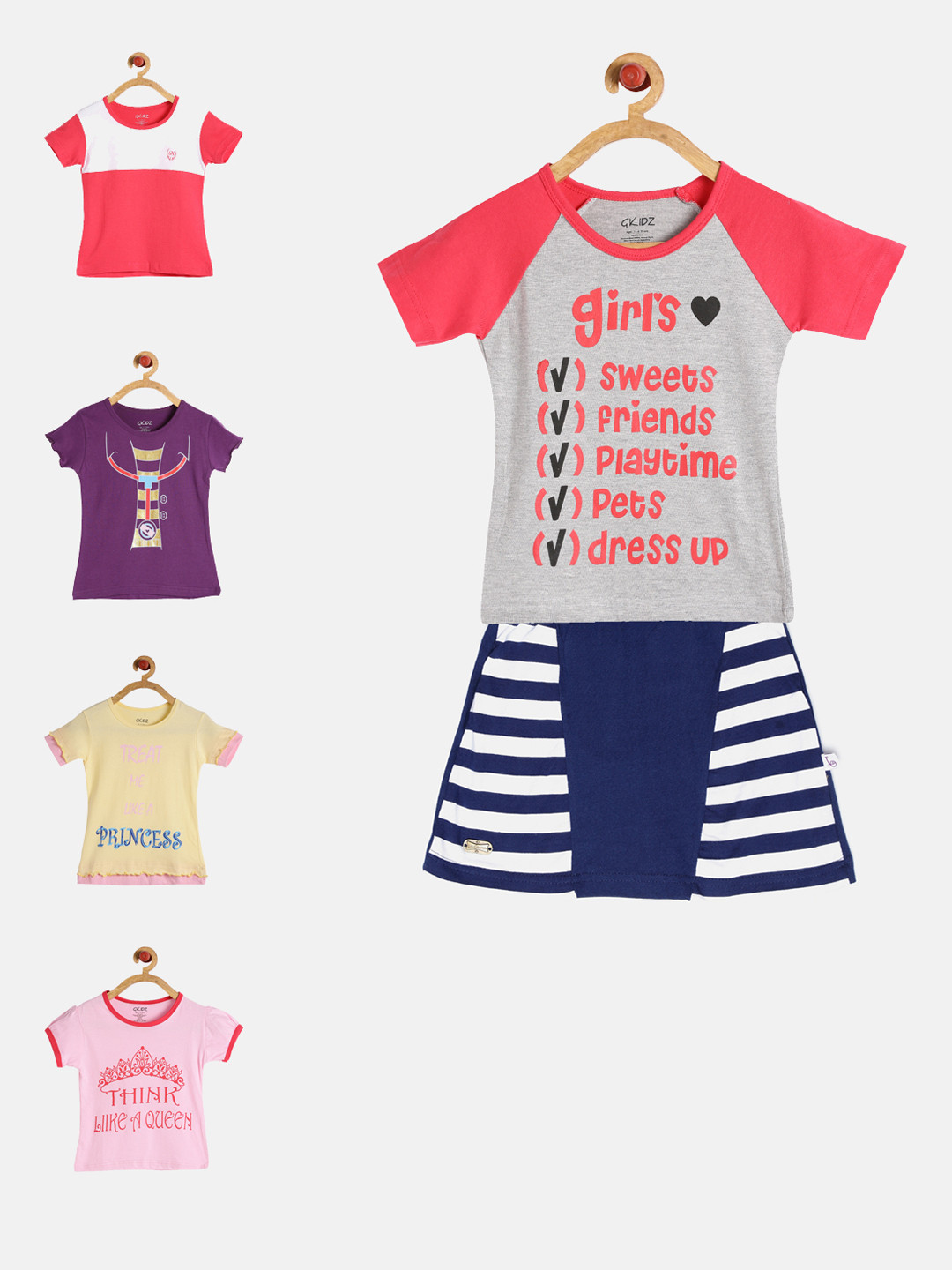 Buy GKIDZ Girls Pack Of 5 Printed T Shirts & Skirt - Clothing Set for ...