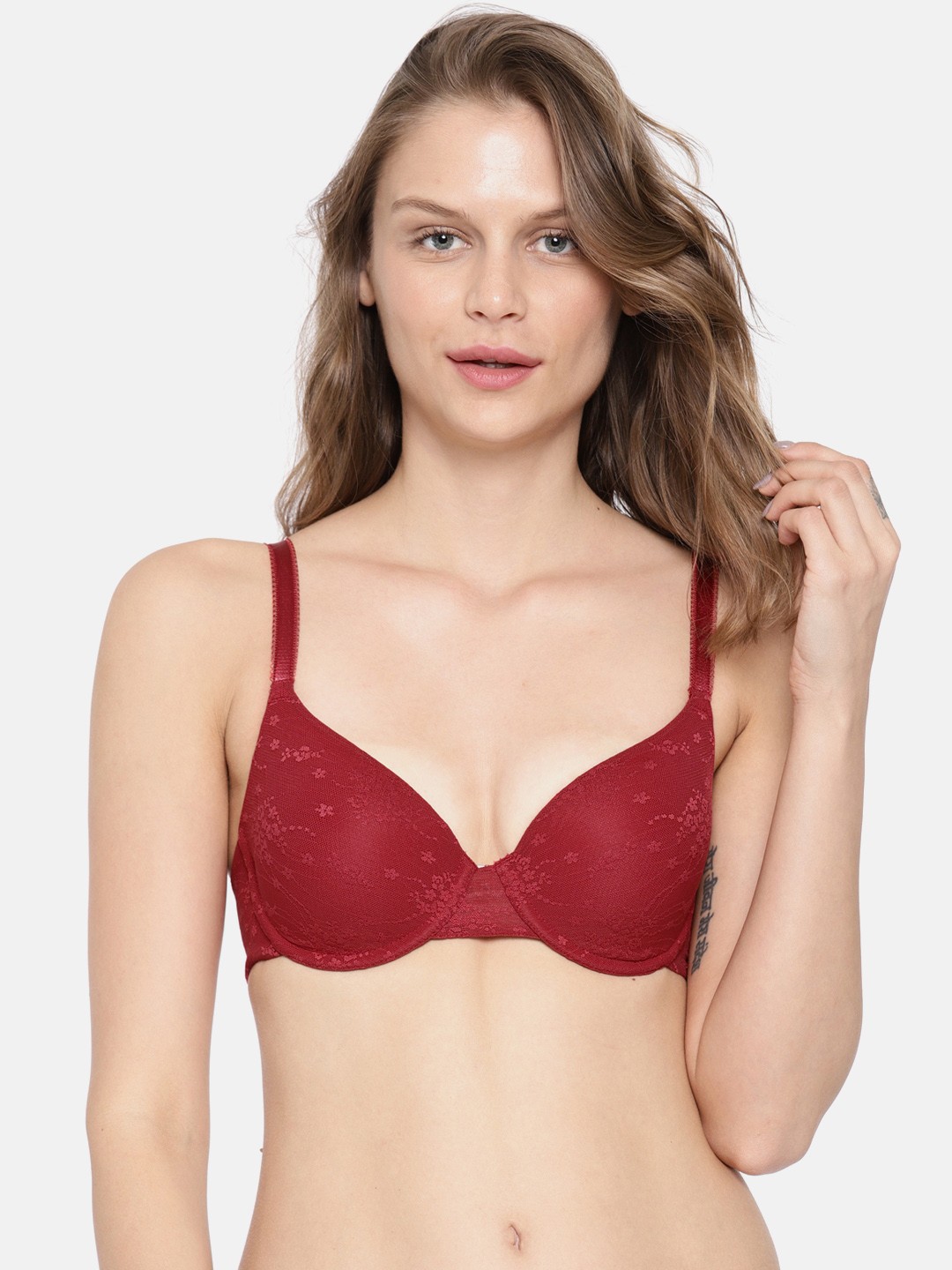Buy Enamor Red Lace Underwired Lightly Padded Push Up Bra F033 Bra