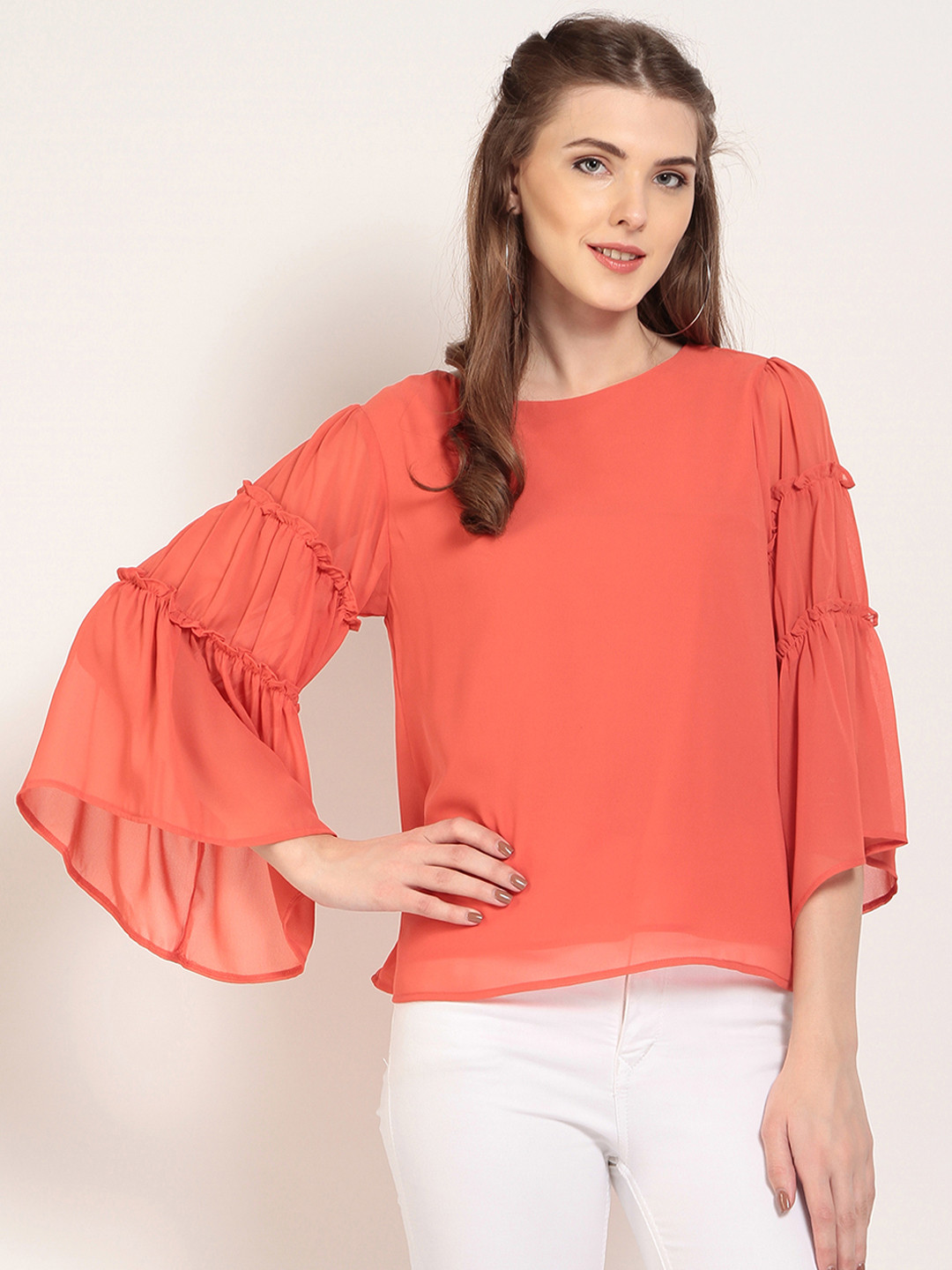 Buy Marie Claire Women Coral Solid Top - Tops for Women 5679776 | Myntra