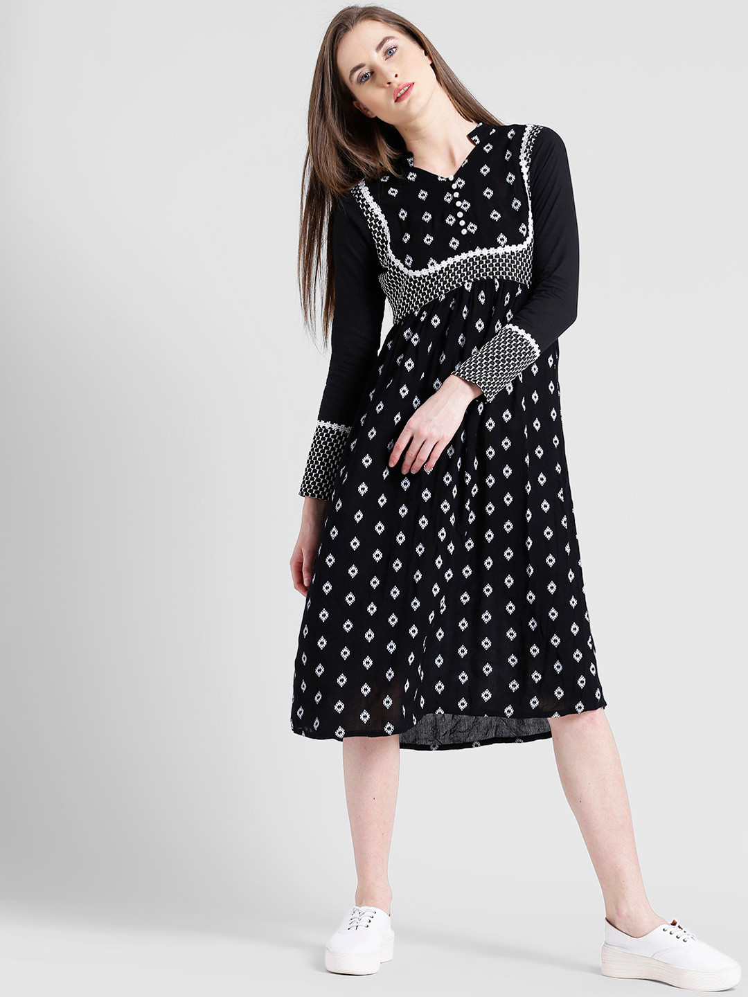 Buy Texco Women Black Printed Fit And Flare Dress - Dresses for Women ...