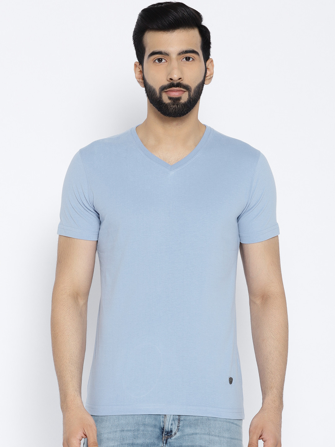 Buy John Players Men Blue Solid V Neck T Shirt - Tshirts for Men ...