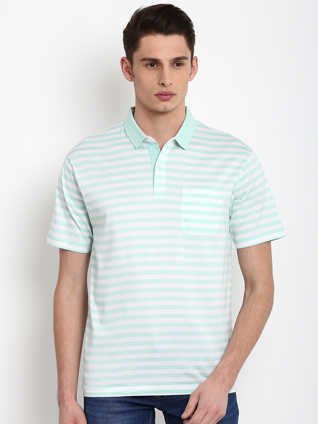 Buy Classic Polo Men Green Striped Polo Collar T Shirt - Tshirts for ...