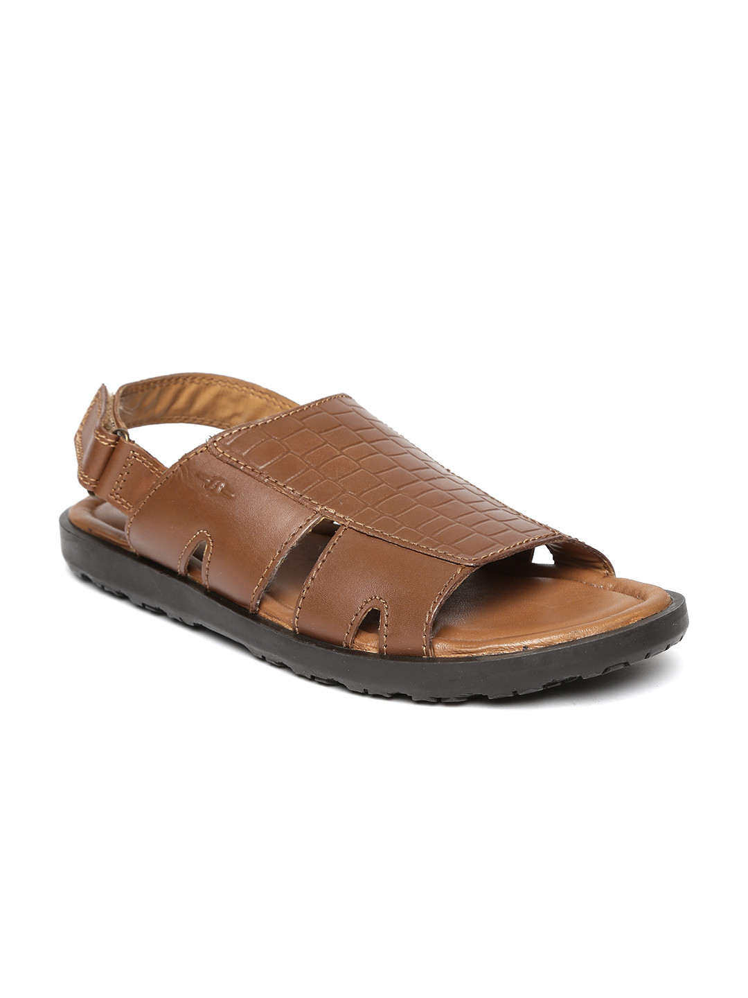 Buy Bata Men Brown Leather Textured Comfort Sandals - Sandals for Men ...