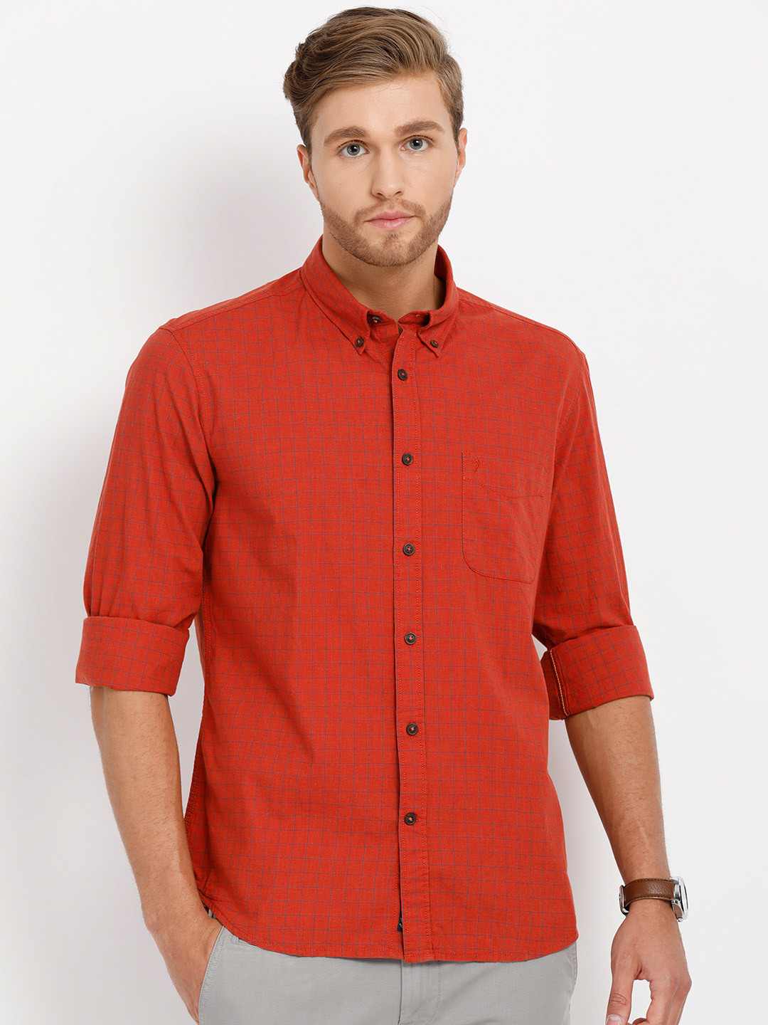 Buy Indian Terrain Men Red Regular Fit Checked Casual Shirt - Shirts ...
