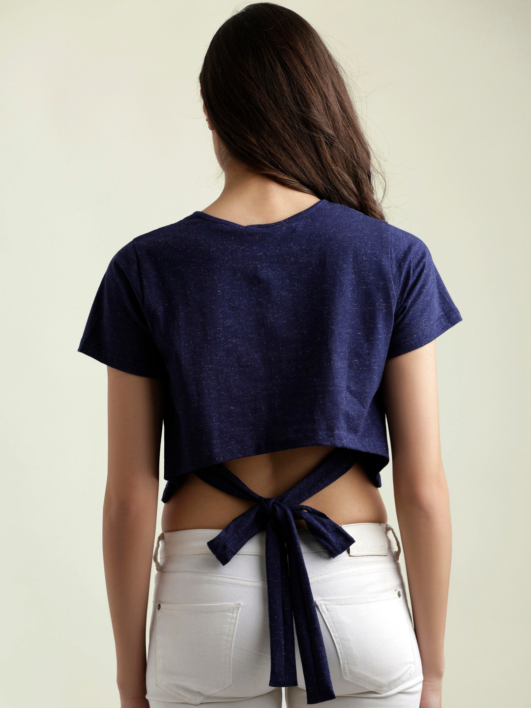 Buy Miss Chase Navy Blue Solid Cropped Boxy Pure Cotton Top - Tops for ...