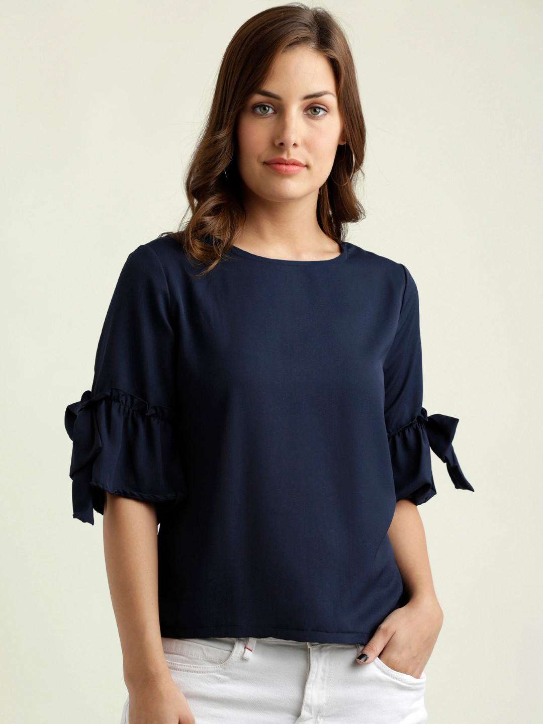Buy Miss Chase Women Navy Blue Solid Top - Tops for Women 5815019 | Myntra