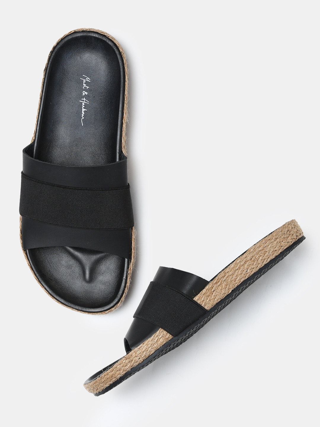 Buy Mast & Harbour Men Black Solid Sliders - Flip Flops for Men 5831142 | Myntra
