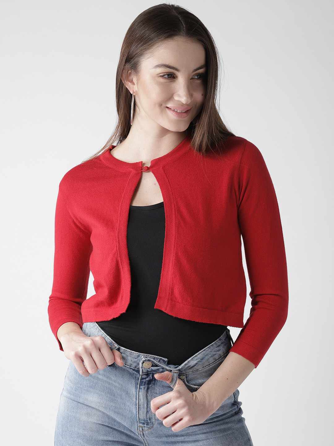 Buy Style Quotient By Noi Red Solid Crop Shrug - Shrug for Women ...