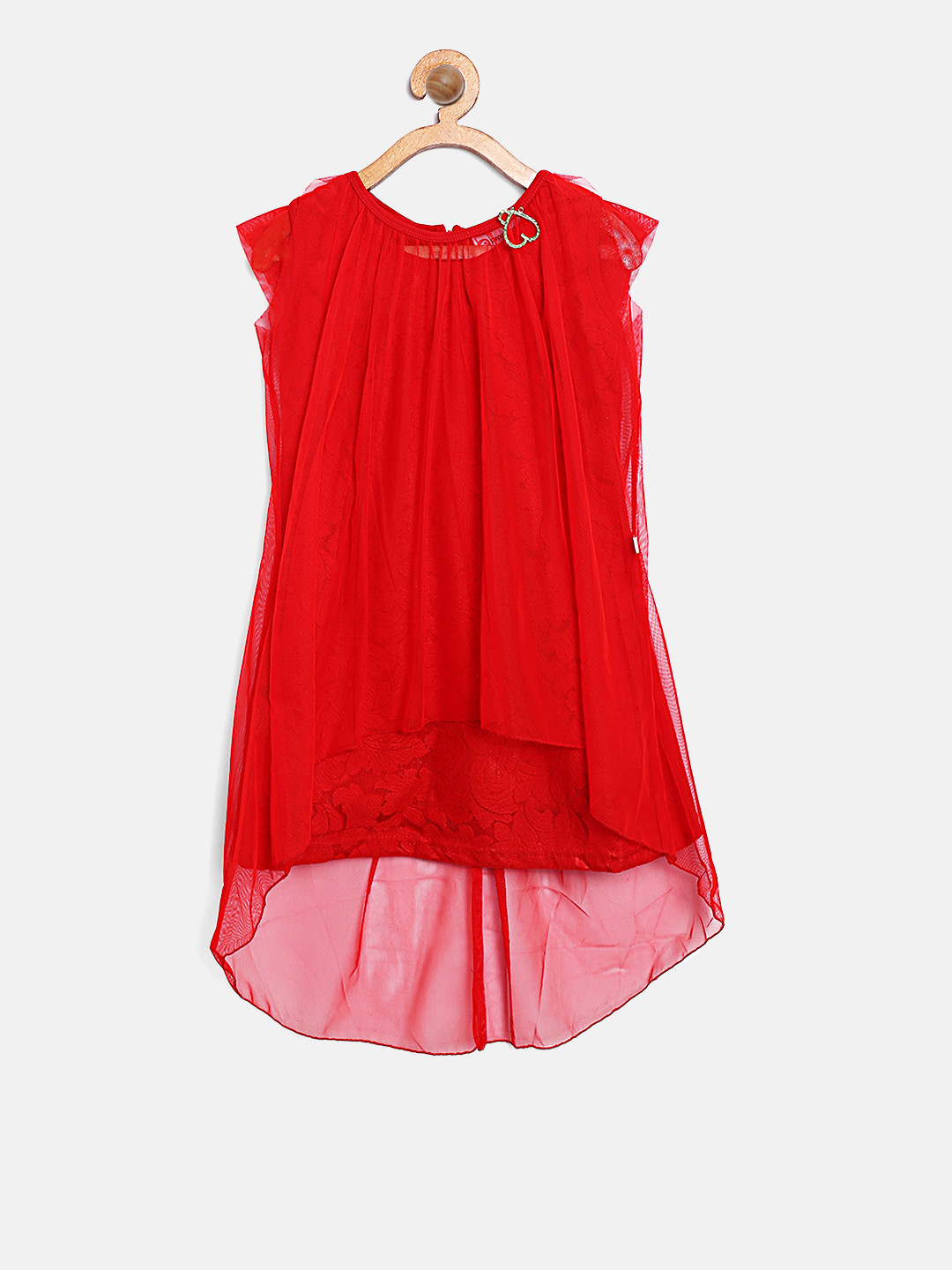 Buy Peppermint Girls Red Lace Layered Net A Line Dress - Dresses for ...