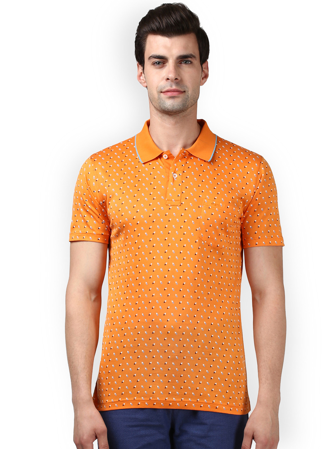 Buy ColorPlus Men Orange Printed Polo Collar T Shirt - Tshirts for Men ...