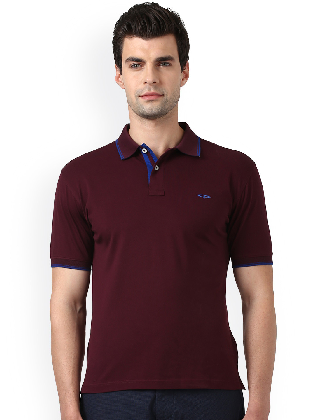 Buy ColorPlus Men Maroon Solid Polo Collar T Shirt - Tshirts for Men ...