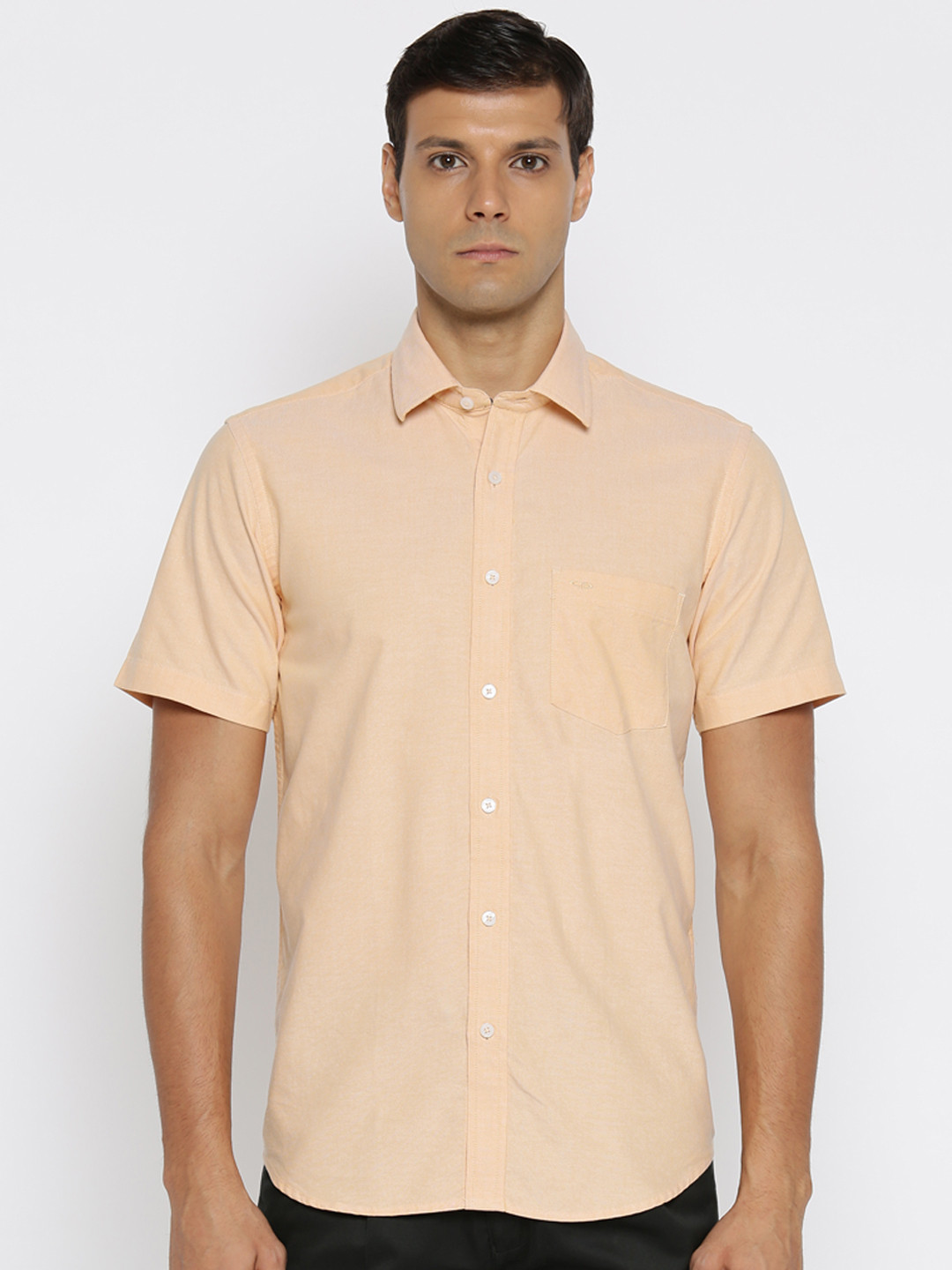 Buy ColorPlus Men Peach Coloured Tailored Fit Solid Casual Shirt ...