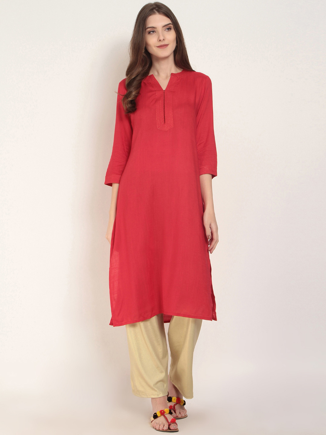 Buy RARE ROOTS Women Red Solid Straight Kurta - Kurtas for Women ...