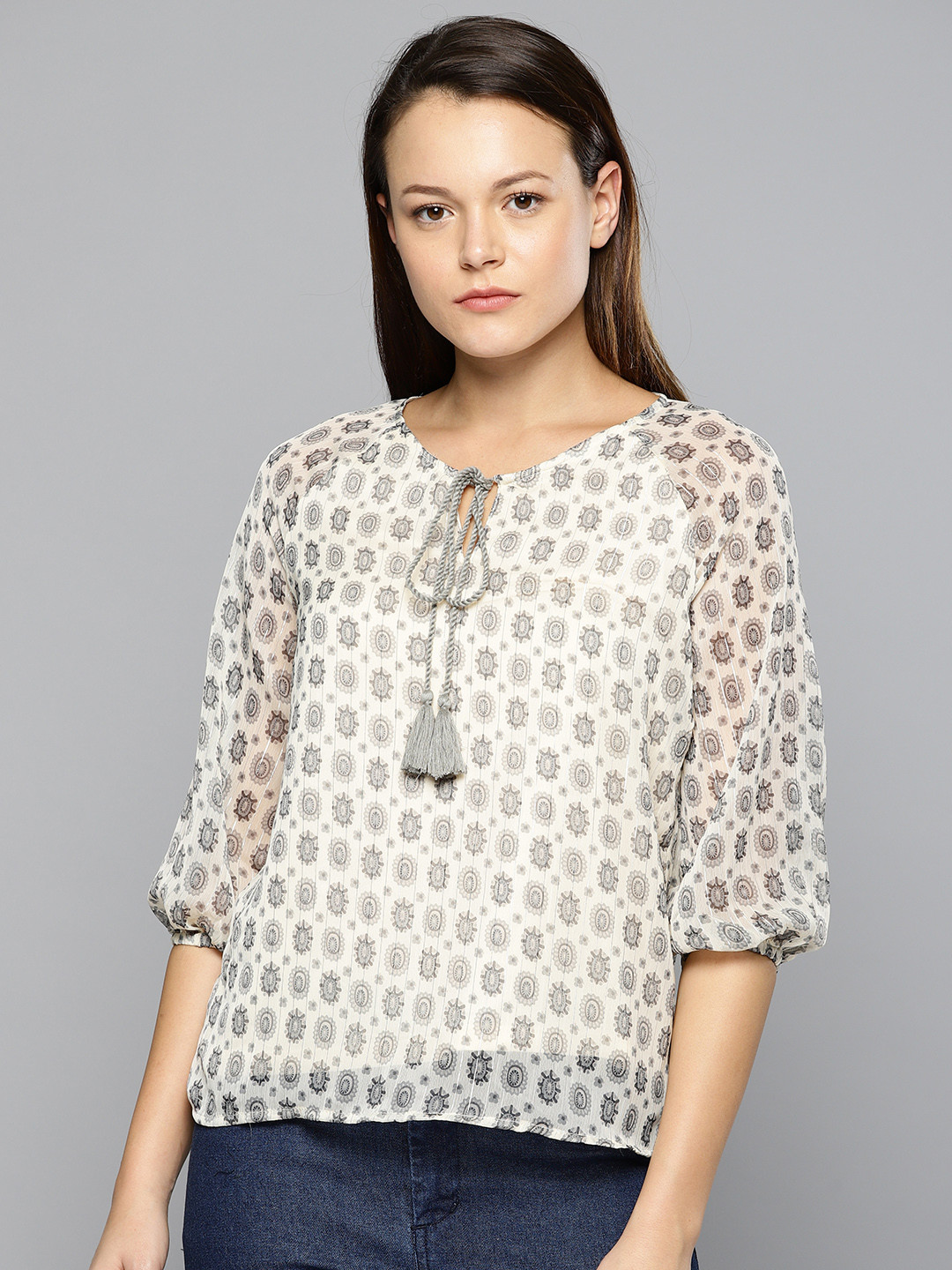 Buy Chemistry Women Cream Coloured Printed Top - Tops for Women 5865480 ...