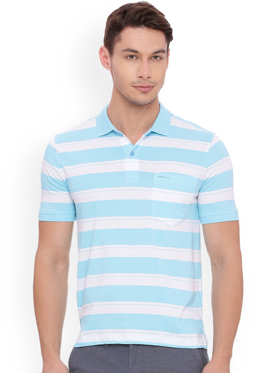 Buy Van Heusen Men Blue & White Striped Polo Collar T Shirt - Tshirts ... Buy Van Heusen Men Blue & White Striped Polo Collar T Shirt - Tshirts ...