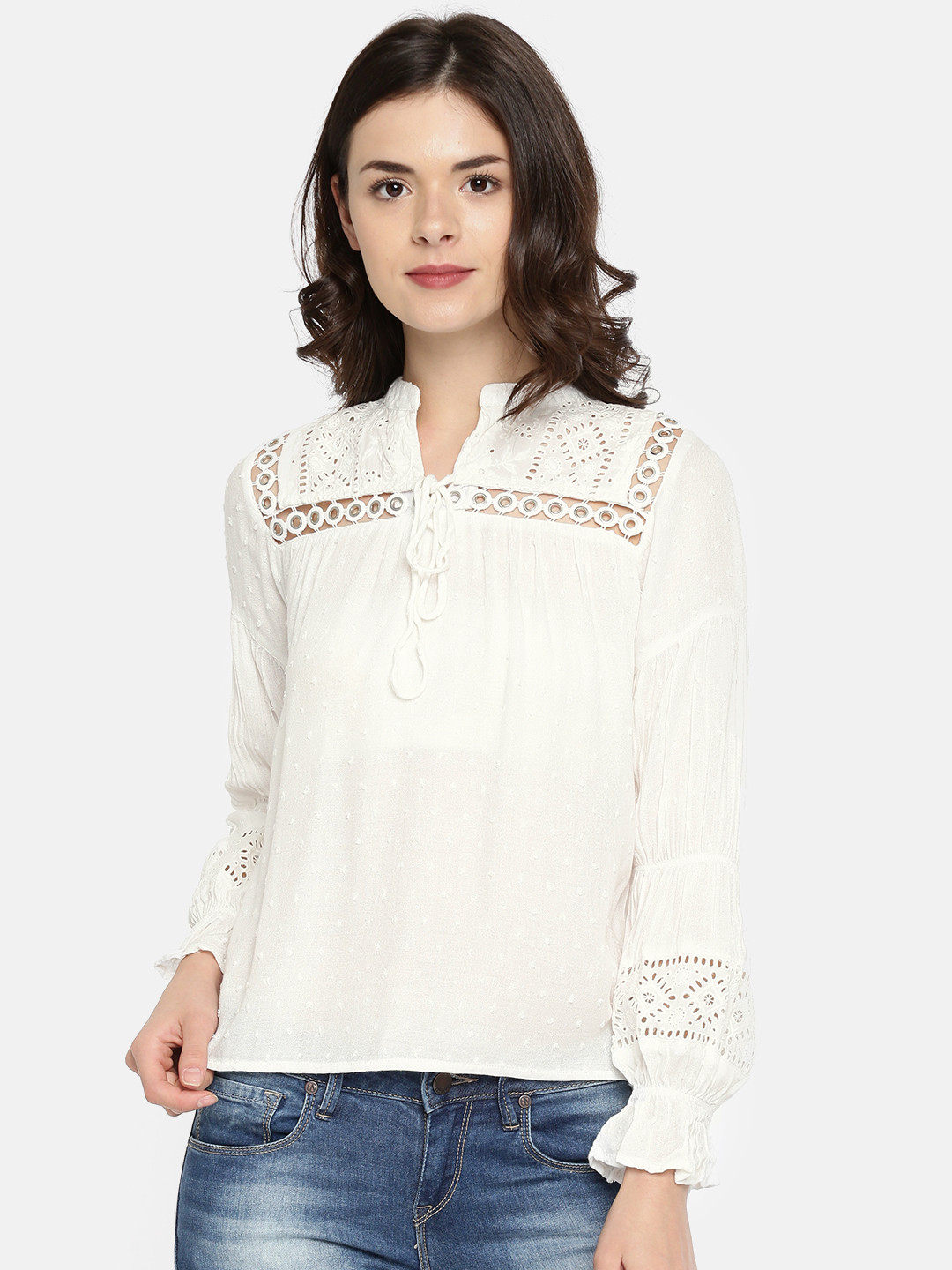 Buy ONLY Women Off White Self Design Top - Tops for Women 5911256 | Myntra