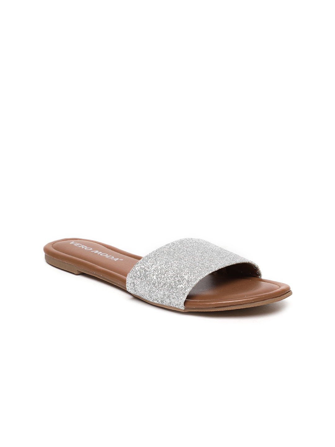 Buy Vero Moda Women Silver Toned Solid Synthetic Open Toe Flats - Flats ...