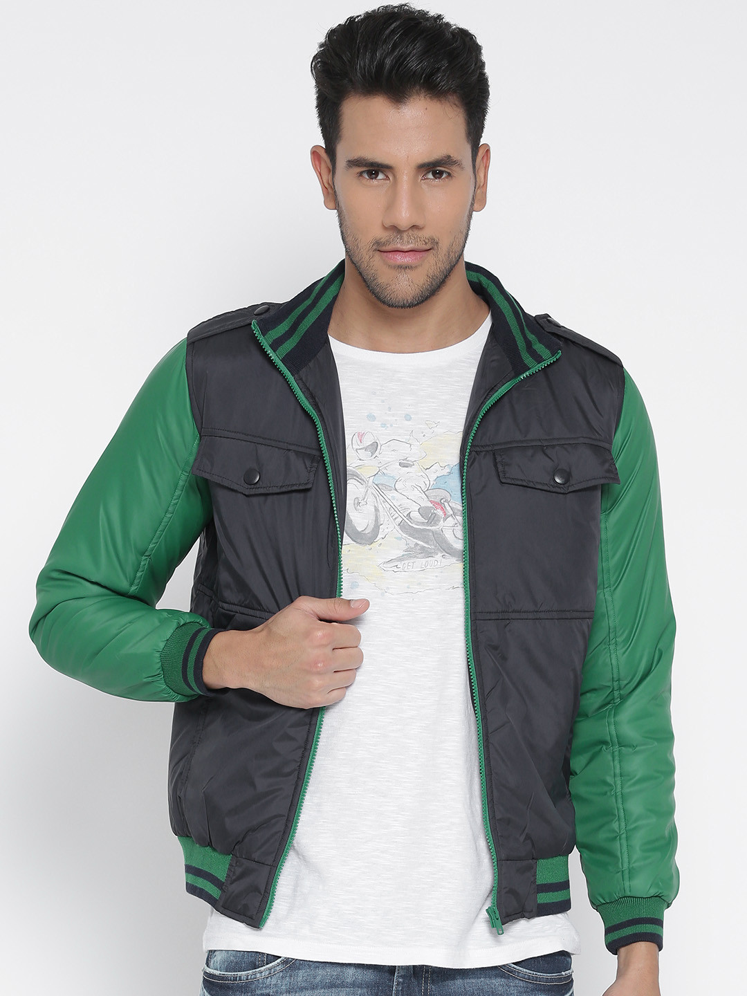 Buy John Players Men Blue & Green Jacket - Jackets for Men 595822 | Myntra