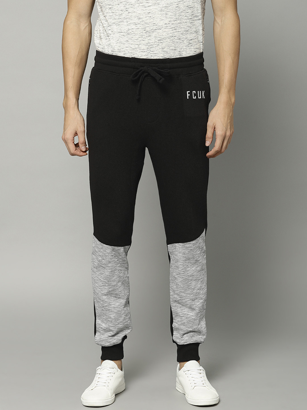 Buy French Connection Men Black & Grey Colorblocked Joggers - Track ...