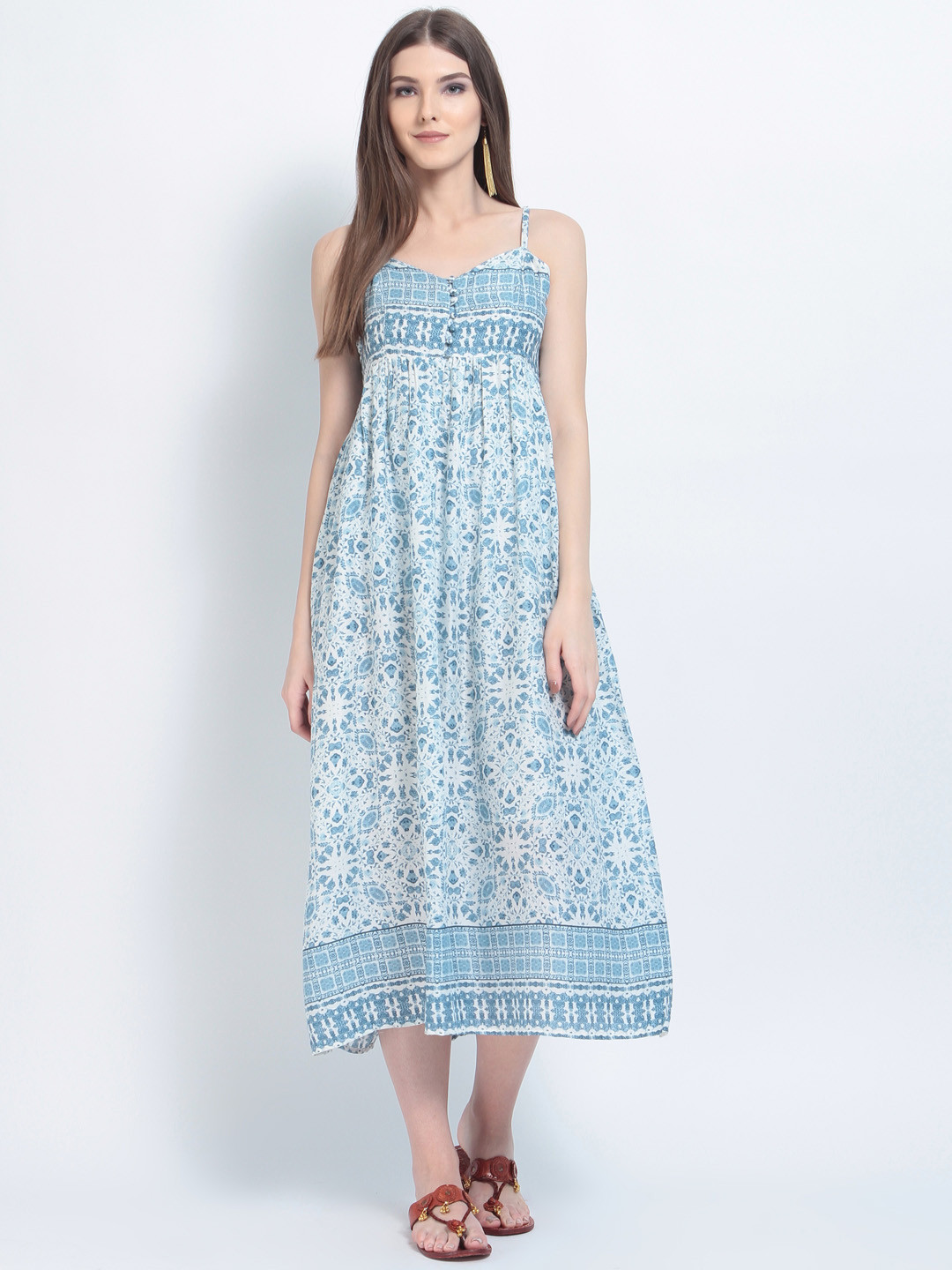 Buy RARE ROOTS Women White Printed Fit And Flare Dress - Dresses for ...