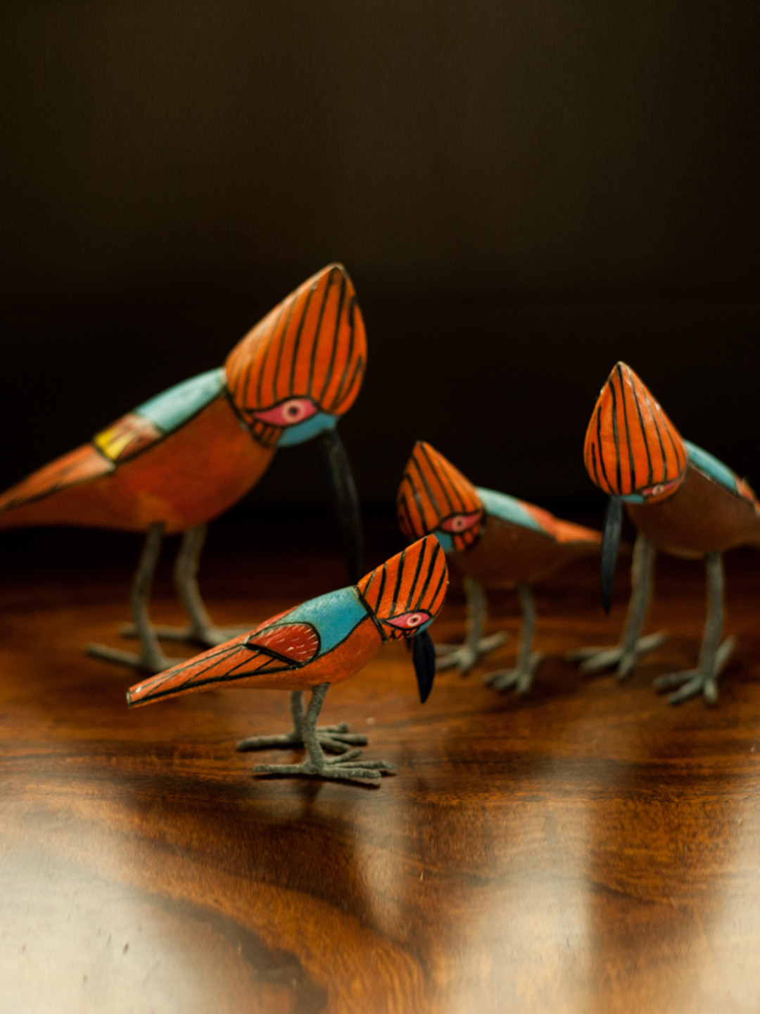 Buy ExclusiveLane Set Of 4 Brown Hand Painted Woodpecker Shaped Wooden ...