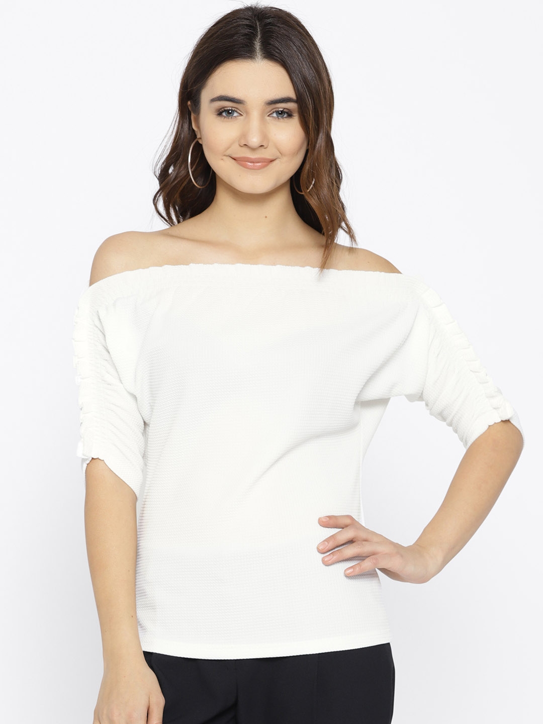 Buy And Women White Solid Off Shoulder Bardot Top Tops For Women