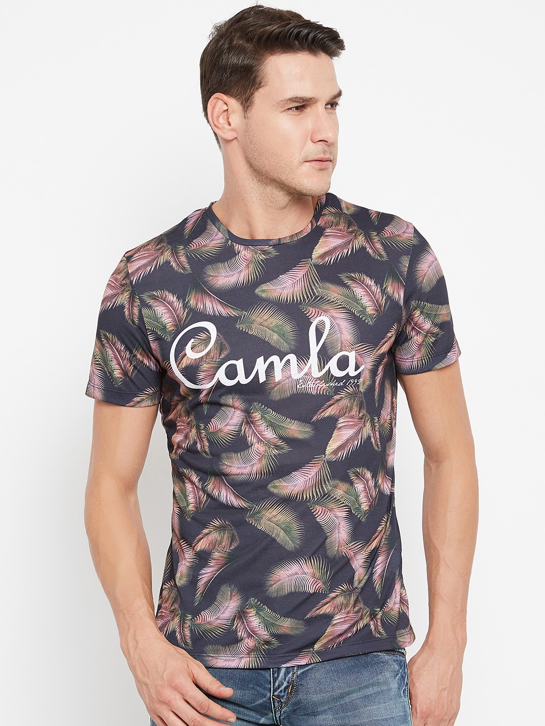 Buy CAMLA Men Navy Blue Printed Round Neck T Shirt - Tshirts for Men ...