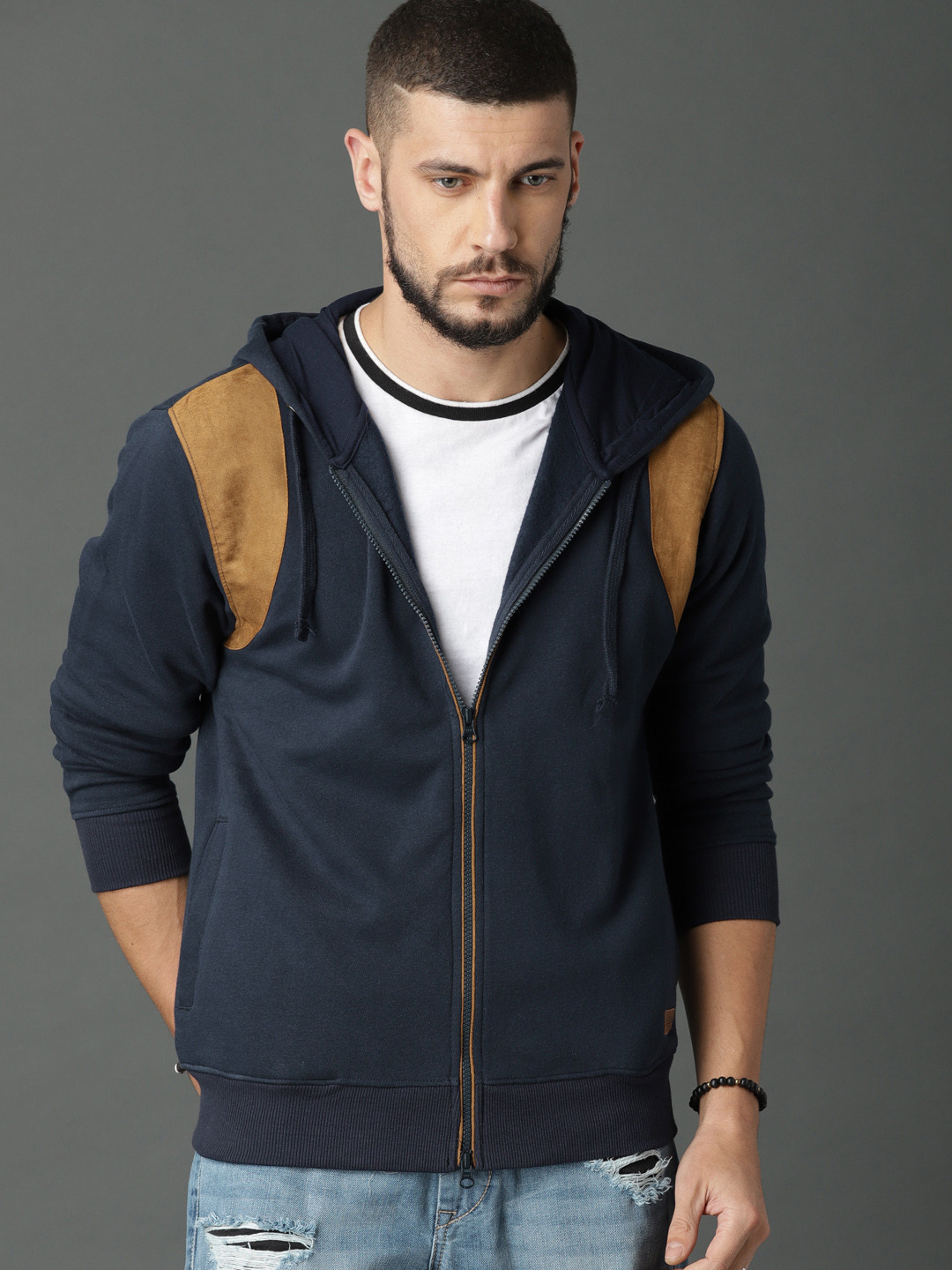 Buy Roadster Men Navy Blue Solid Hooded Sweatshirt - Sweatshirts for ...