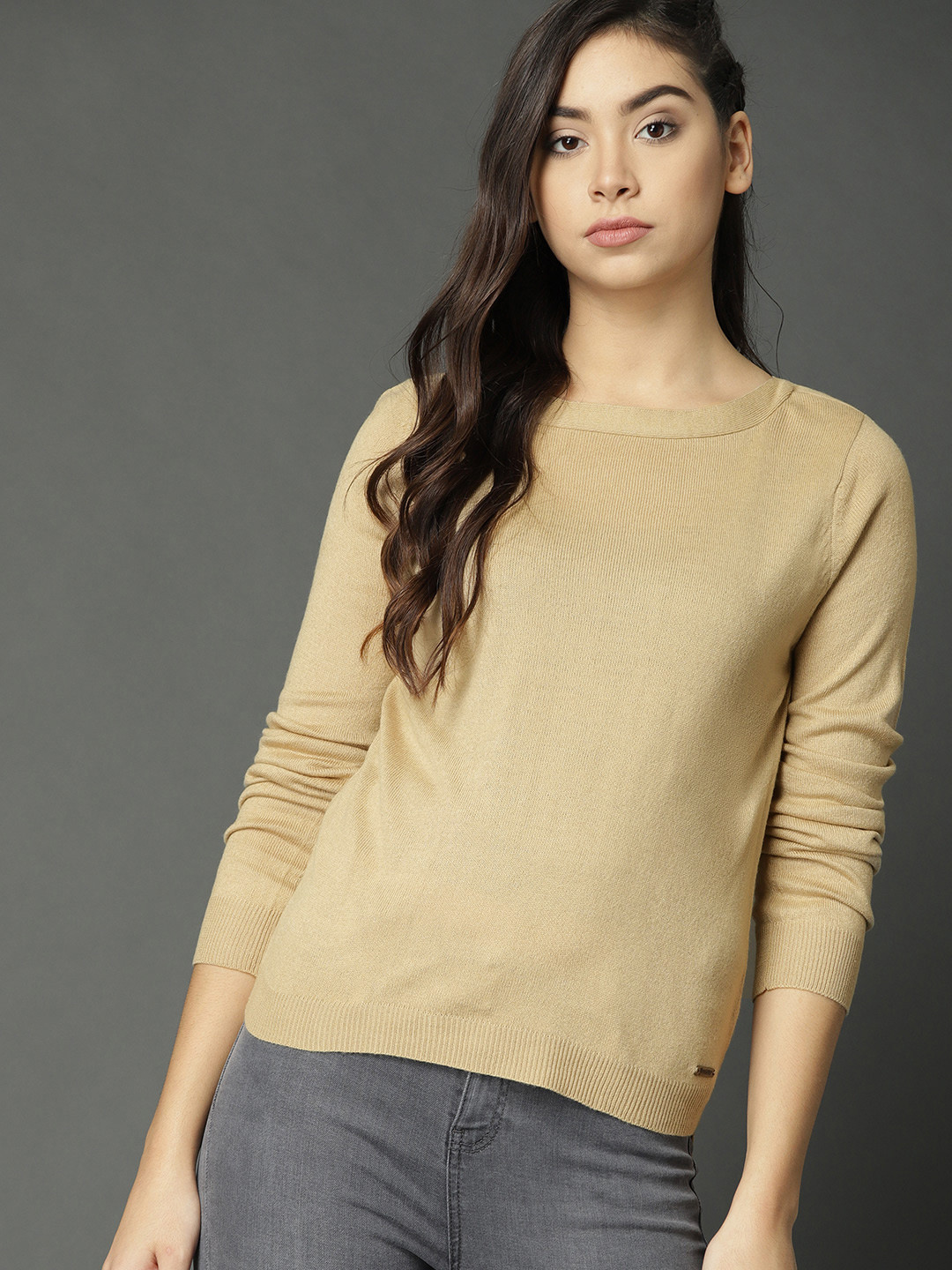Buy Roadster Women Beige Solid Pullover - Sweaters for Women 6397531 ...
