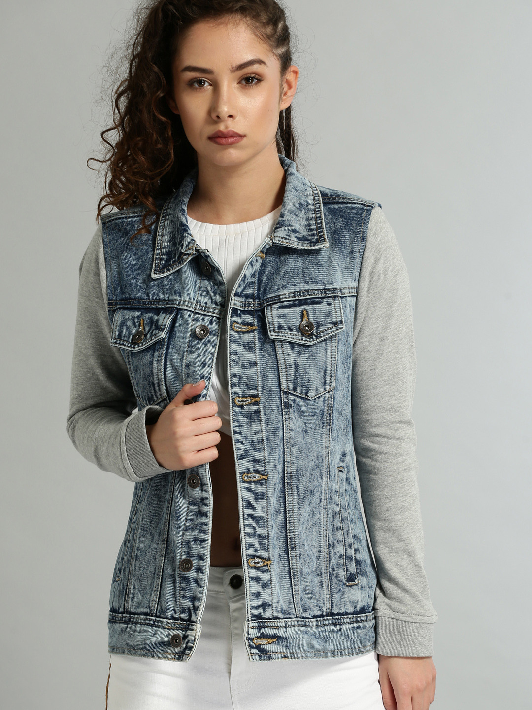 Buy Roadster Fast And Furious Women Blue Faded Denim Jacket - Jackets ...