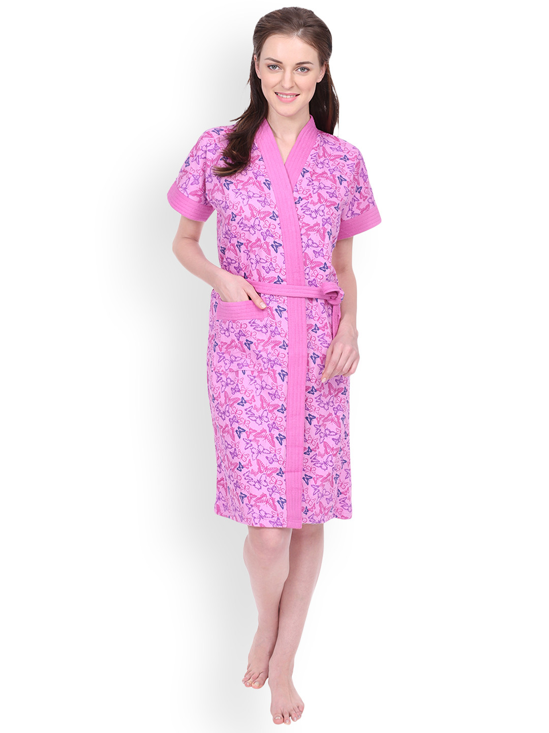 Buy Red Rose Women Pink Printed Bath Robe - Bath Robe for Women 6499325 ...
