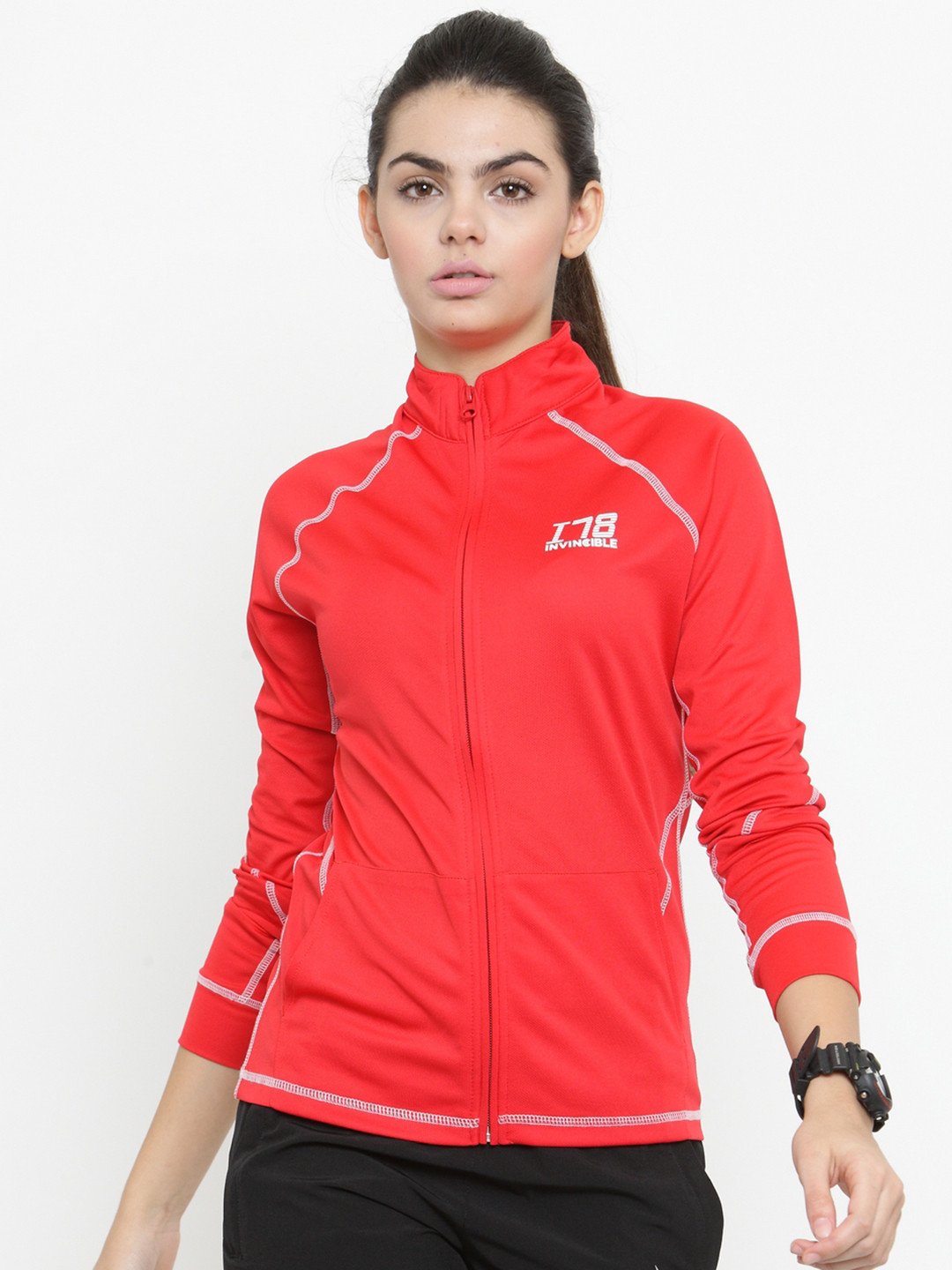 Buy Invincible Women Red Solid Lightweight Sporty Jacket - Jackets for ...