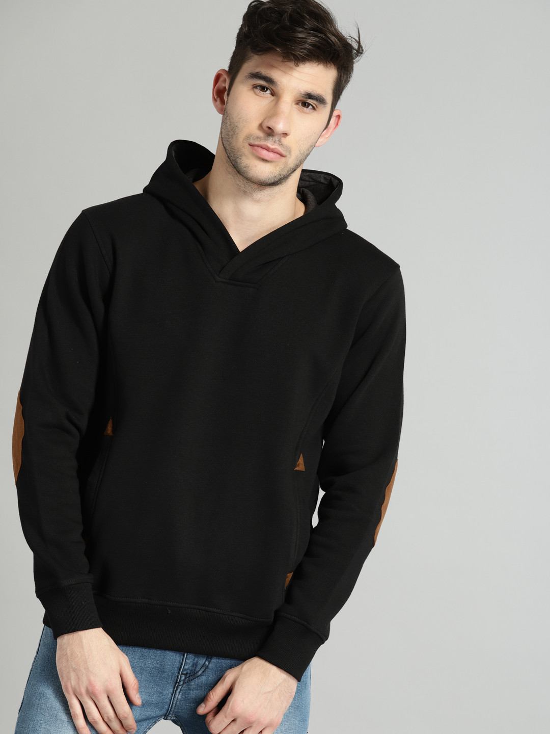 Buy Roadster Men Black Solid Hooded Sweatshirt - Sweatshirts for Men ...