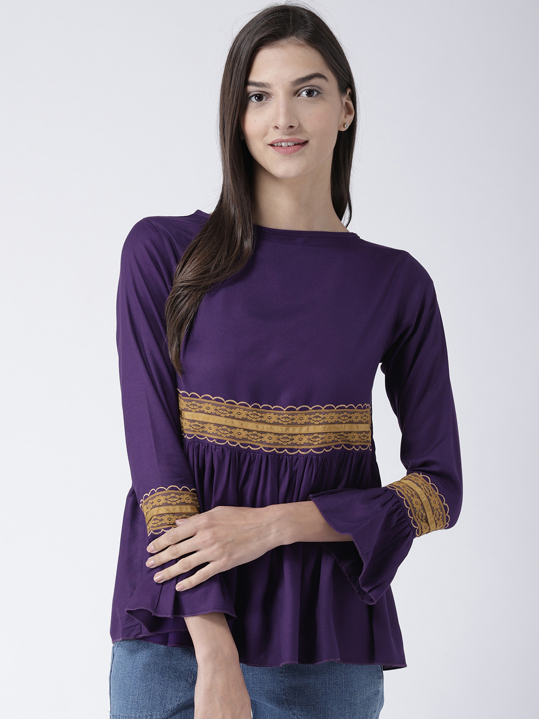 Buy The Vanca Women Purple Self Design A Line Top - Tops for Women ...
