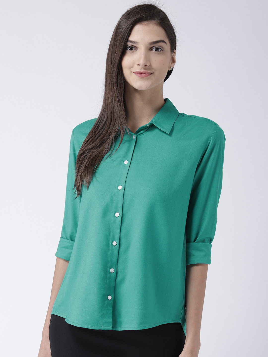 Buy MsFQ Women Turquoise Blue Regular Fit Solid Casual Shirt - Shirts ...