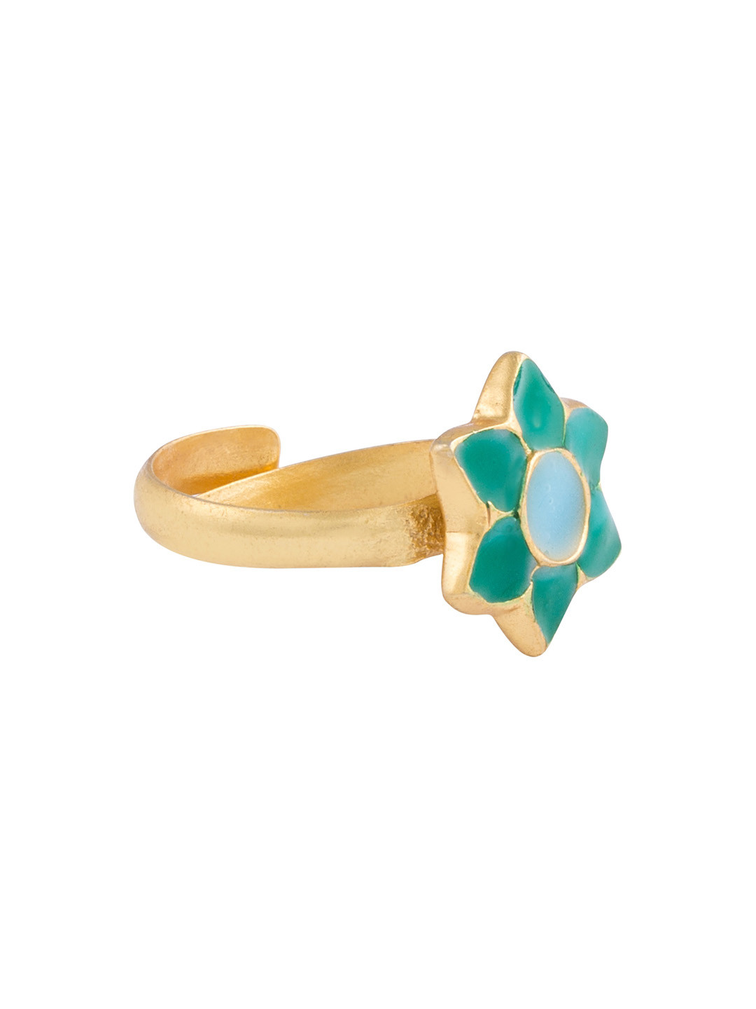 Buy Mrinalini Chandra Gold Toned & Green Phiroza Flower Ring - Ring for ...