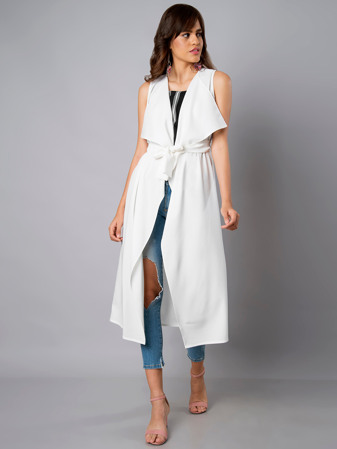 Buy FabAlley White Solid Tie Up Shrug - Shrug for Women 6517186 | Myntra