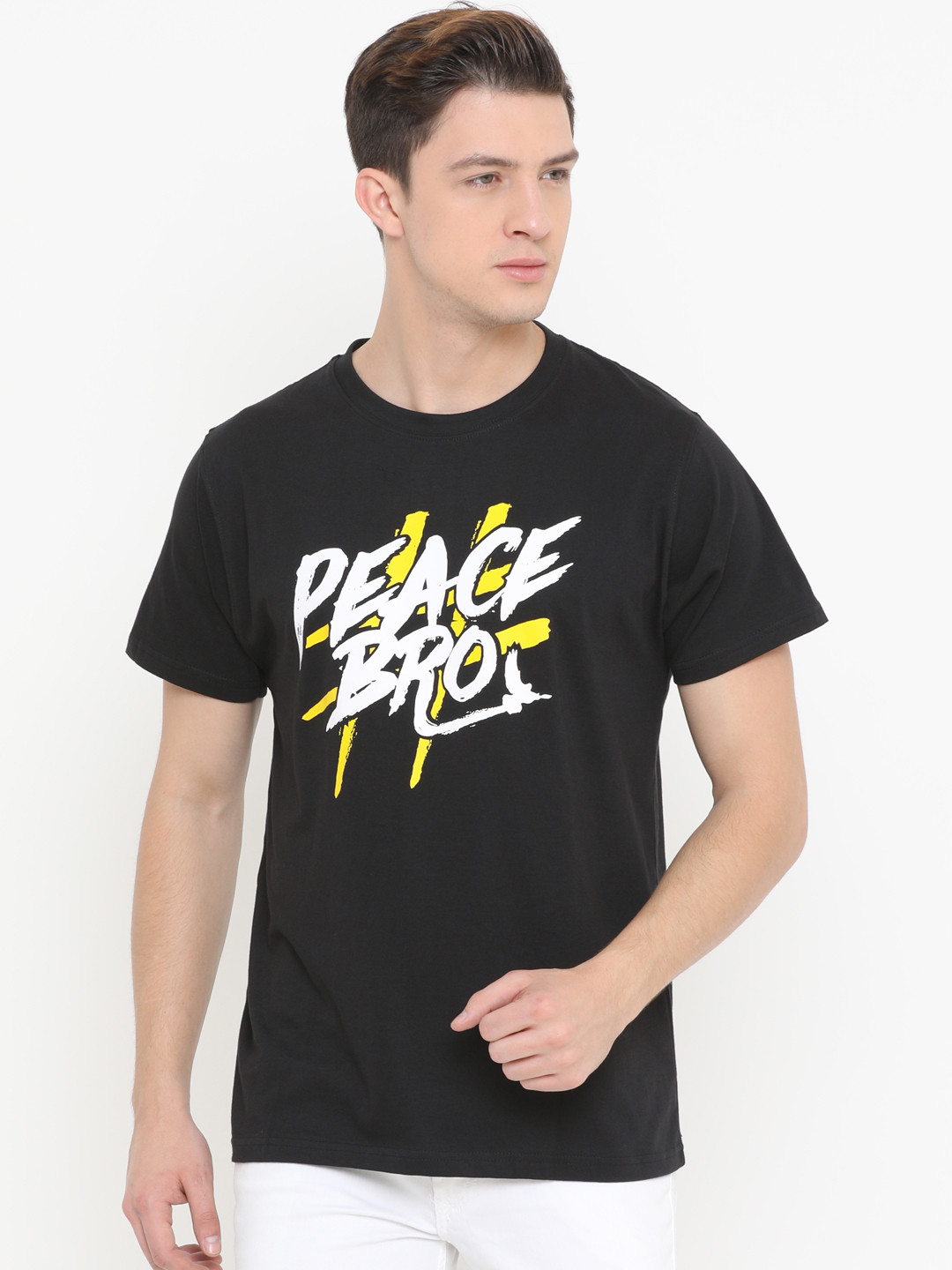 Buy Fully Filmy Men Black Printed Round Neck T Shirt - Tshirts for Men ...