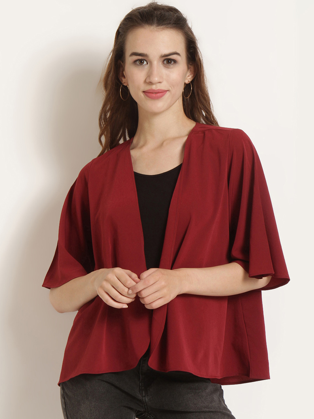 Buy RARE Maroon Solid Open Front Shrug - Shrug for Women 6518327 | Myntra