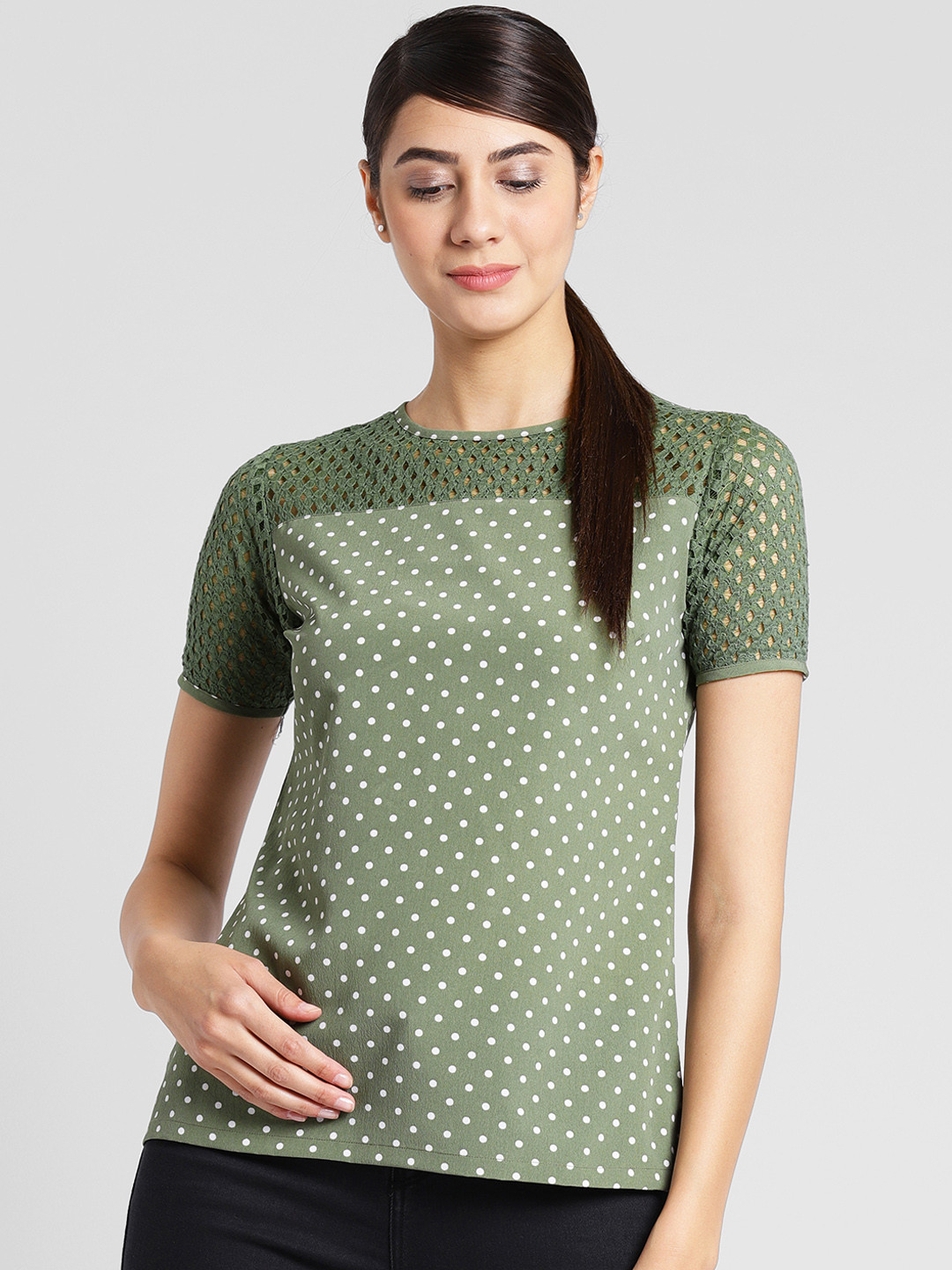 Buy PlusS Women Olive Green Self Design Top - Tops for Women 6521617 ...