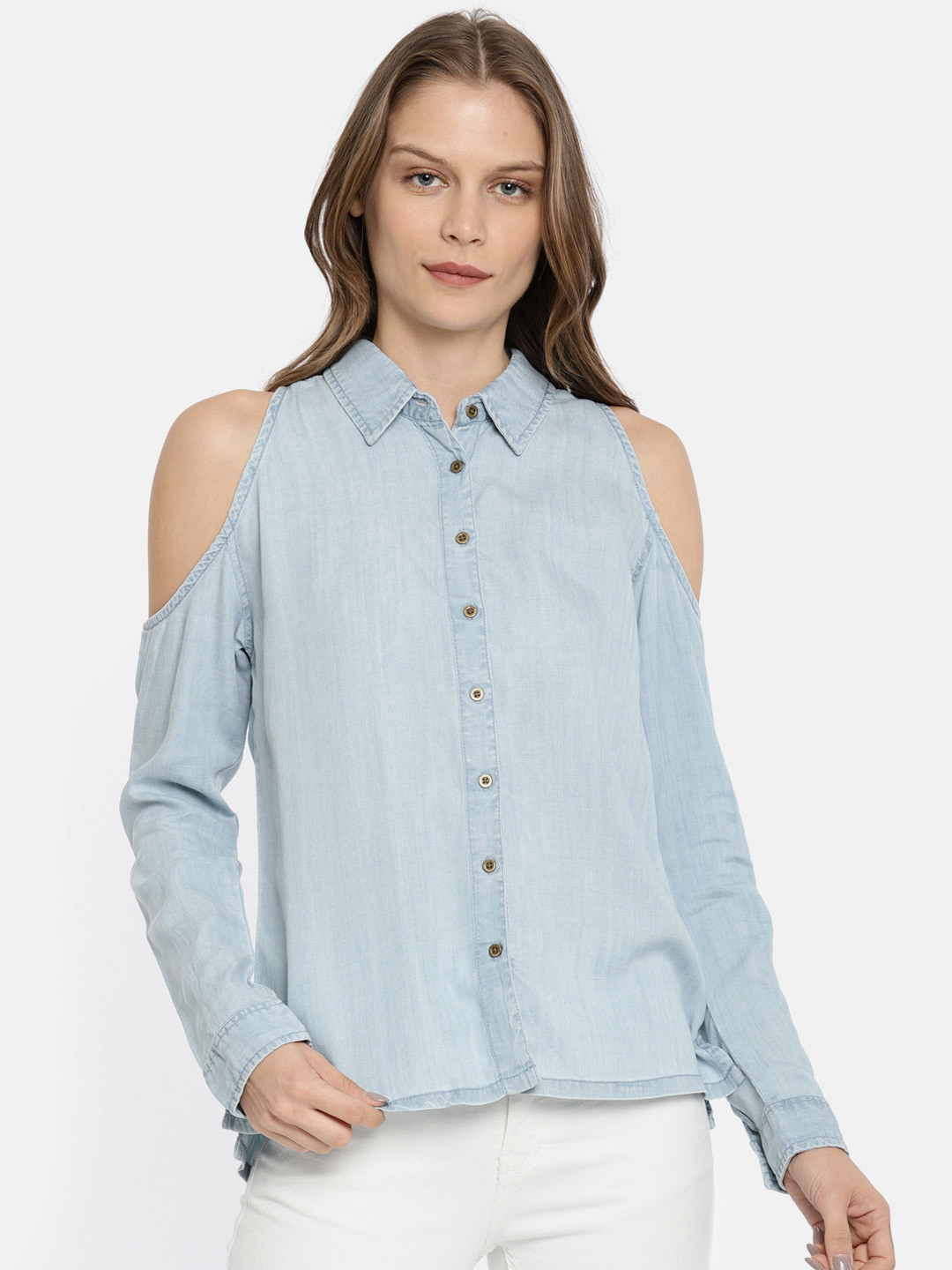 Buy Pepe Jeans Women Blue Regular Fit Solid Casual Shirt - Shirts for ...